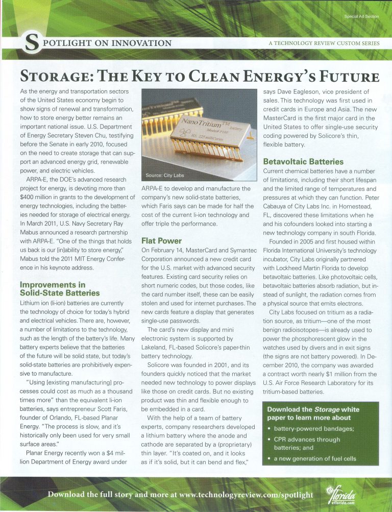 MIT Technology Reviews City Labs’ Betavoltaic Batteries